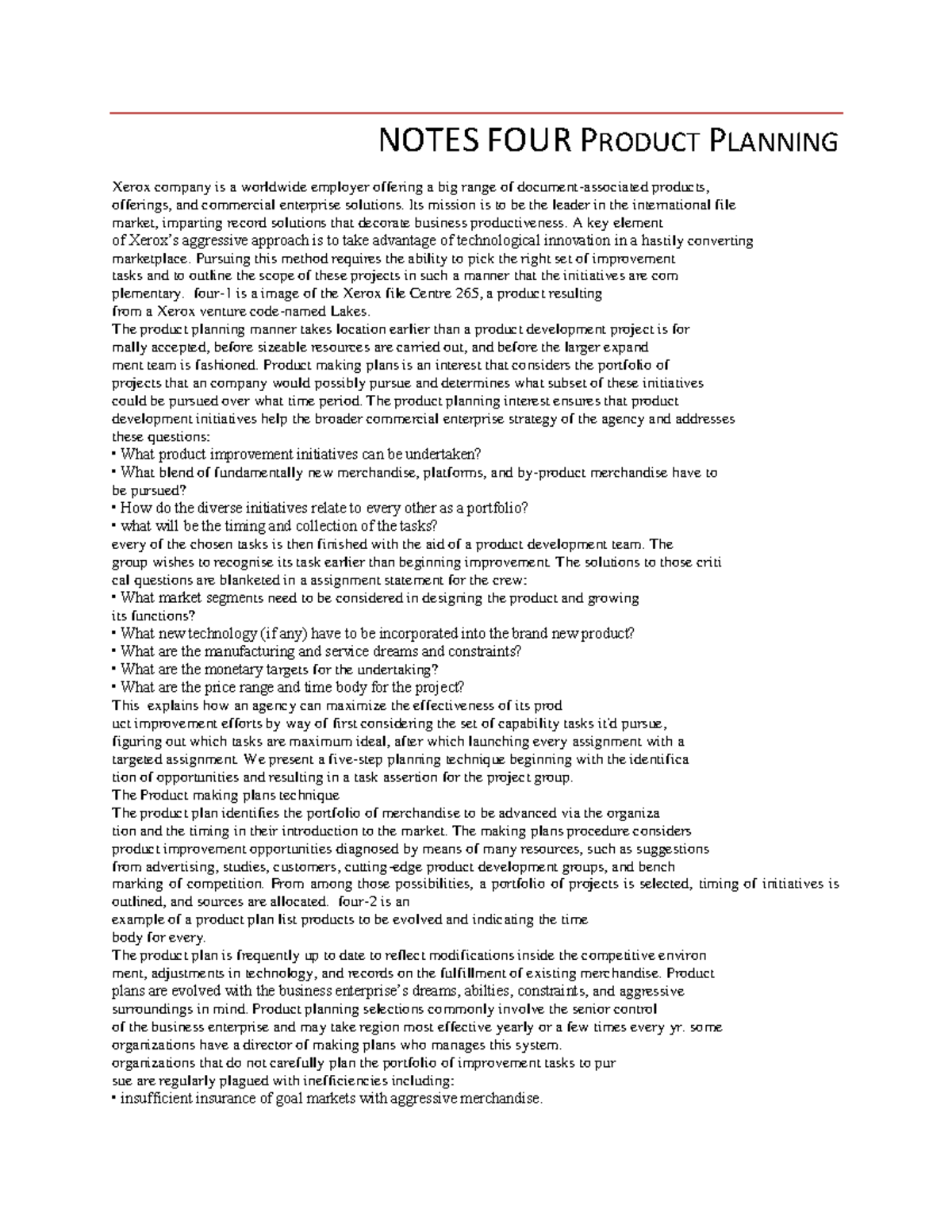 Notes FOUR Product Planning - NOTES FOUR PRODUCT PLANNING Xerox company ...