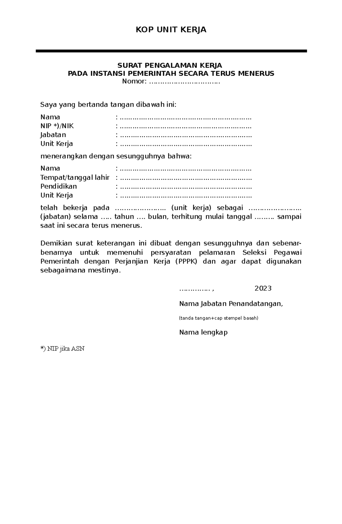 Format Surat Keterangan Pengalaman Kerja Untuk Pelamar Khusus - KOP UNIT KERJA SURAT PENGALAMAN ...