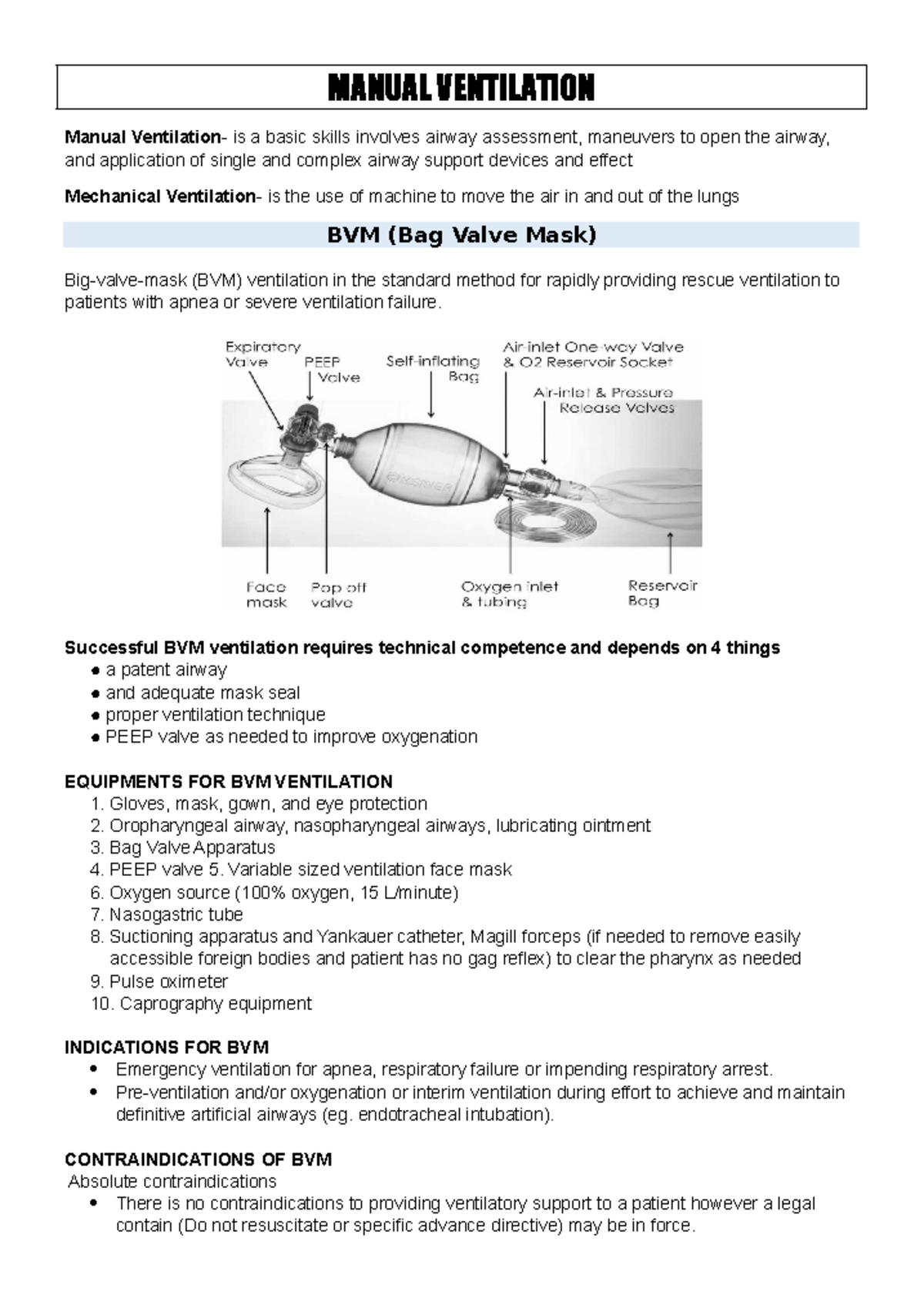 NCM 118 Skills - MS 3 - MANUAL VENTILATION Manual Ventilation- is a ...