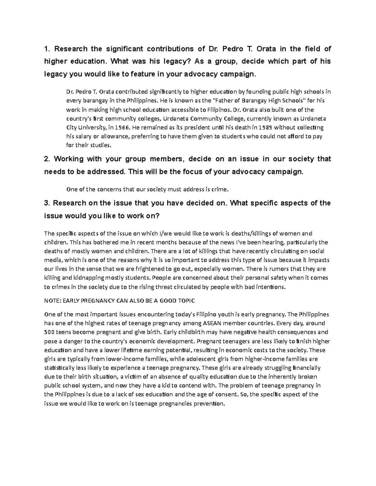 Crime Essay - 1. Research the significant contributions of Dr. Pedro T ...
