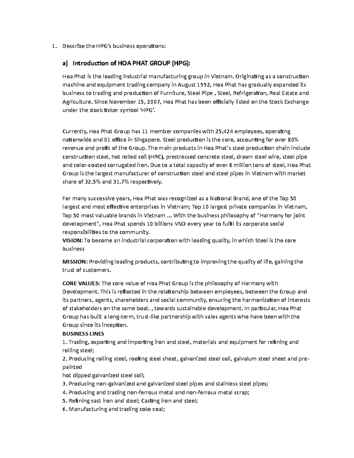 Describe-the-HPG - ádasđ - Describe the HPG’s business operations: a ...
