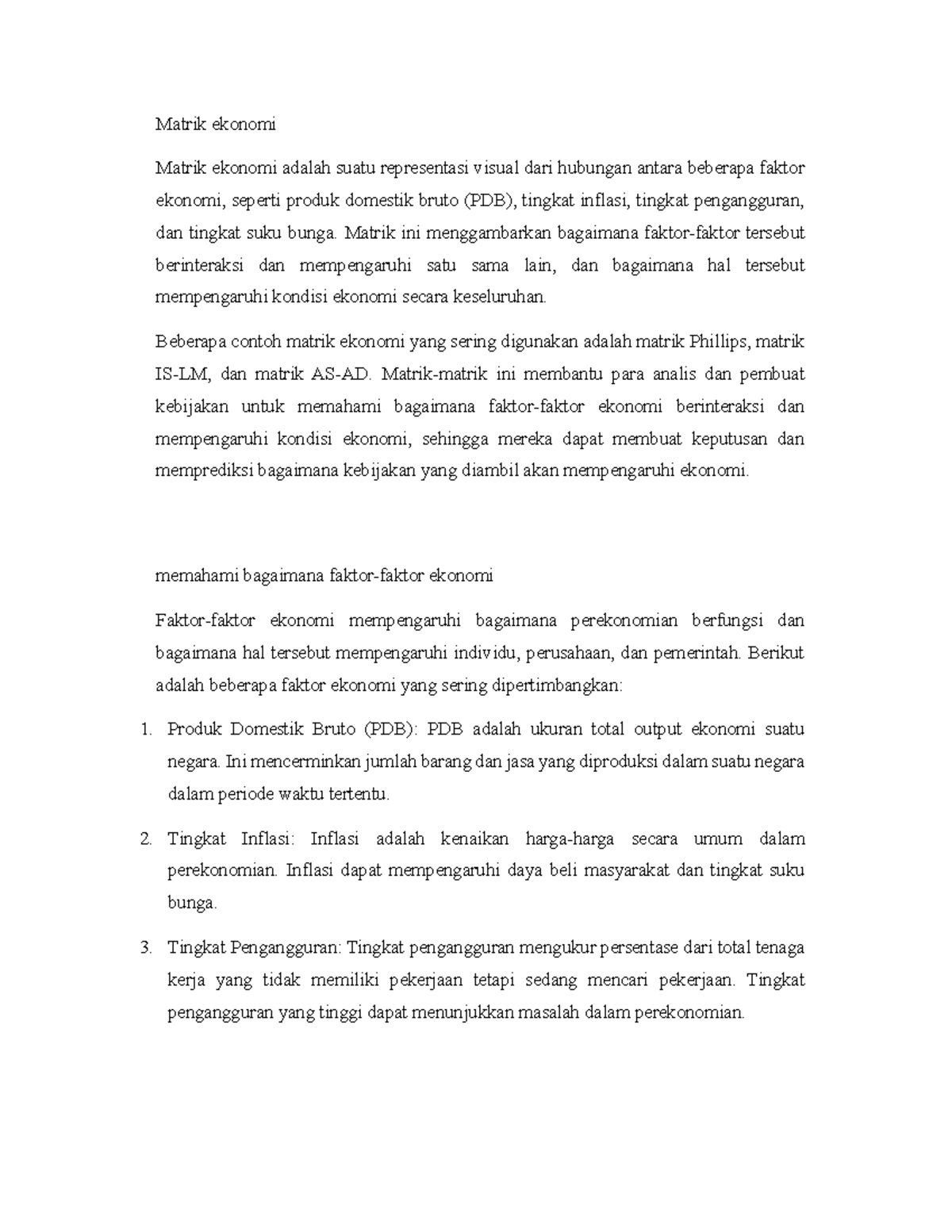 Matrik ekonomi - note - Matrik ekonomi Matrik ekonomi adalah suatu ...