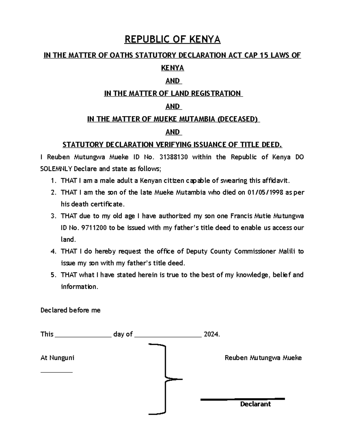 Republic OF KENY7 - notes - REPUBLIC OF KENYA IN THE MATTER OF OATHS ...