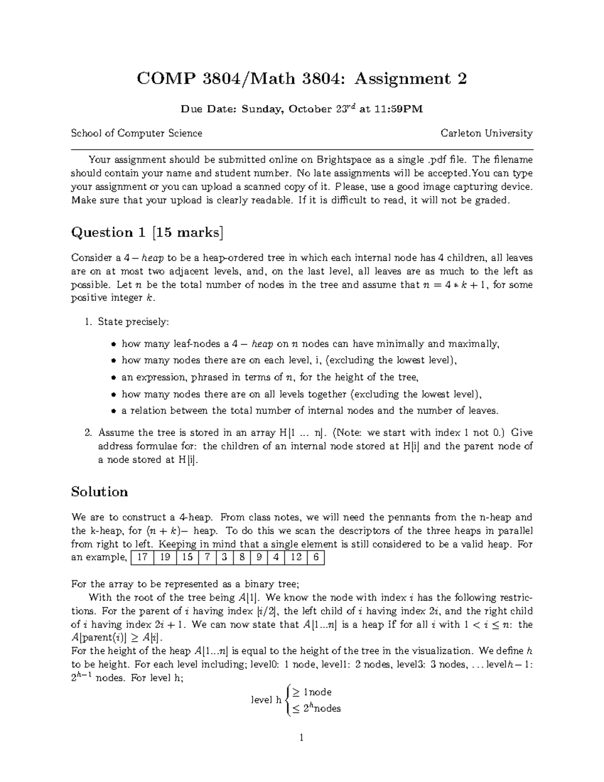 COMP3804A2F22 - Assignment 2 - COMP 3804/Math 3804: Assignment 2 Due ...