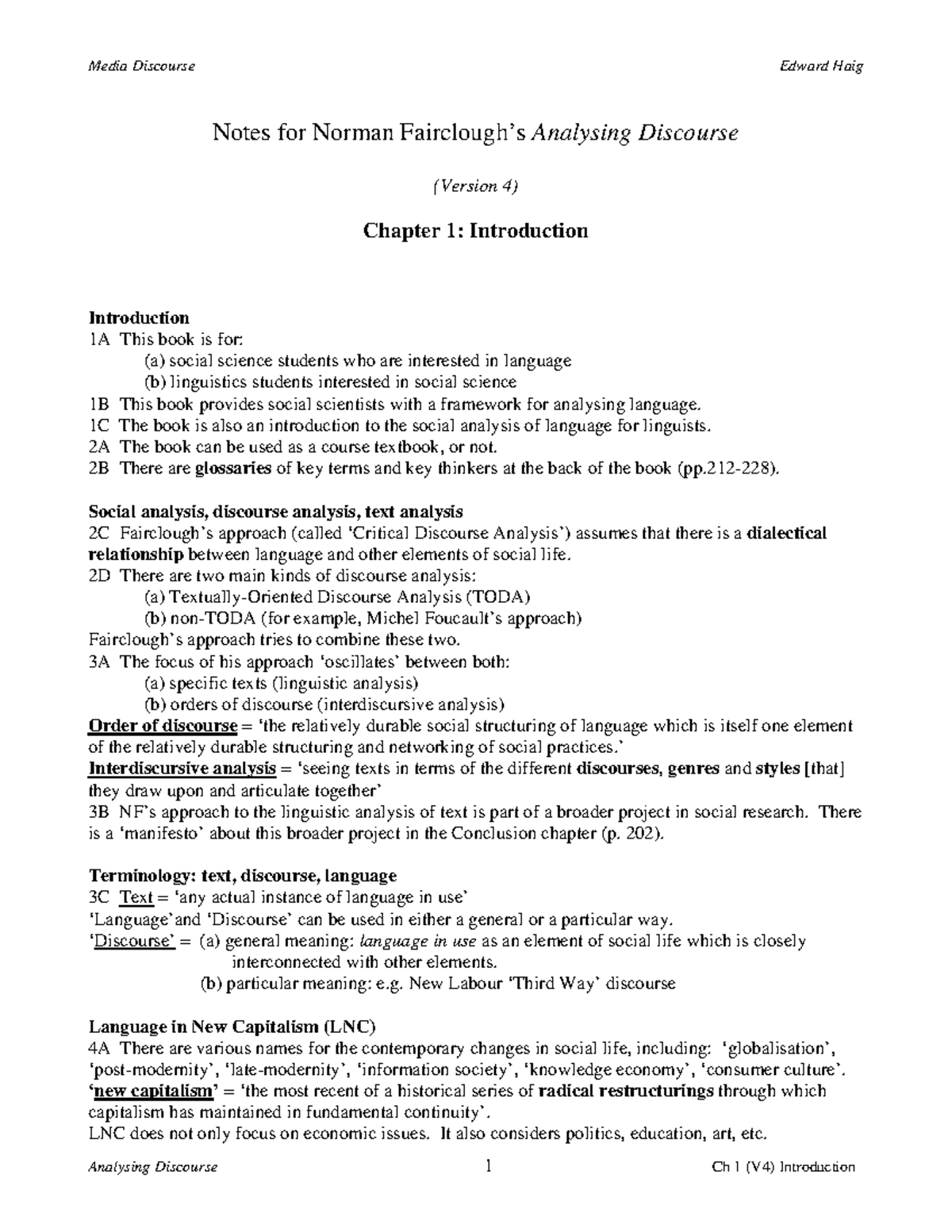 Notes for Norman Fairclough's Analysing Discourse and Text - Notes for ...