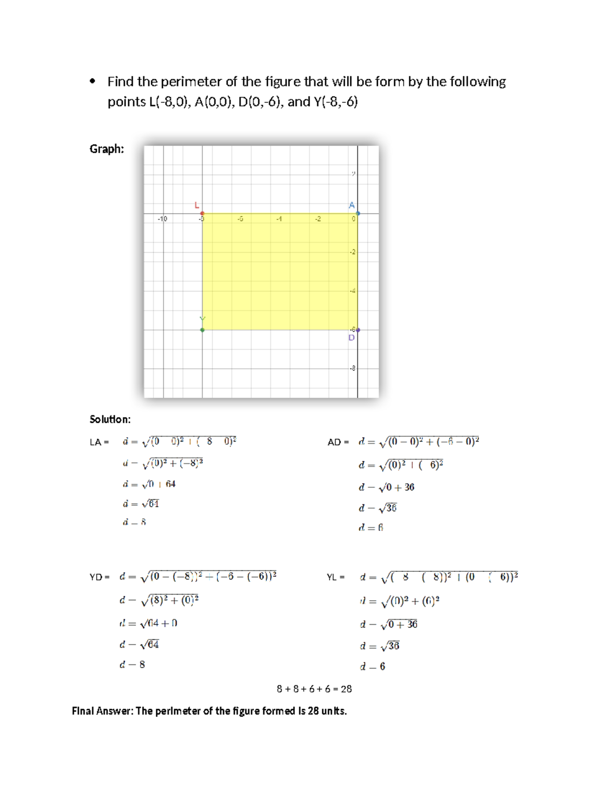 Distance problems - Mathematics 9 - Find the perimeter of the figure ...
