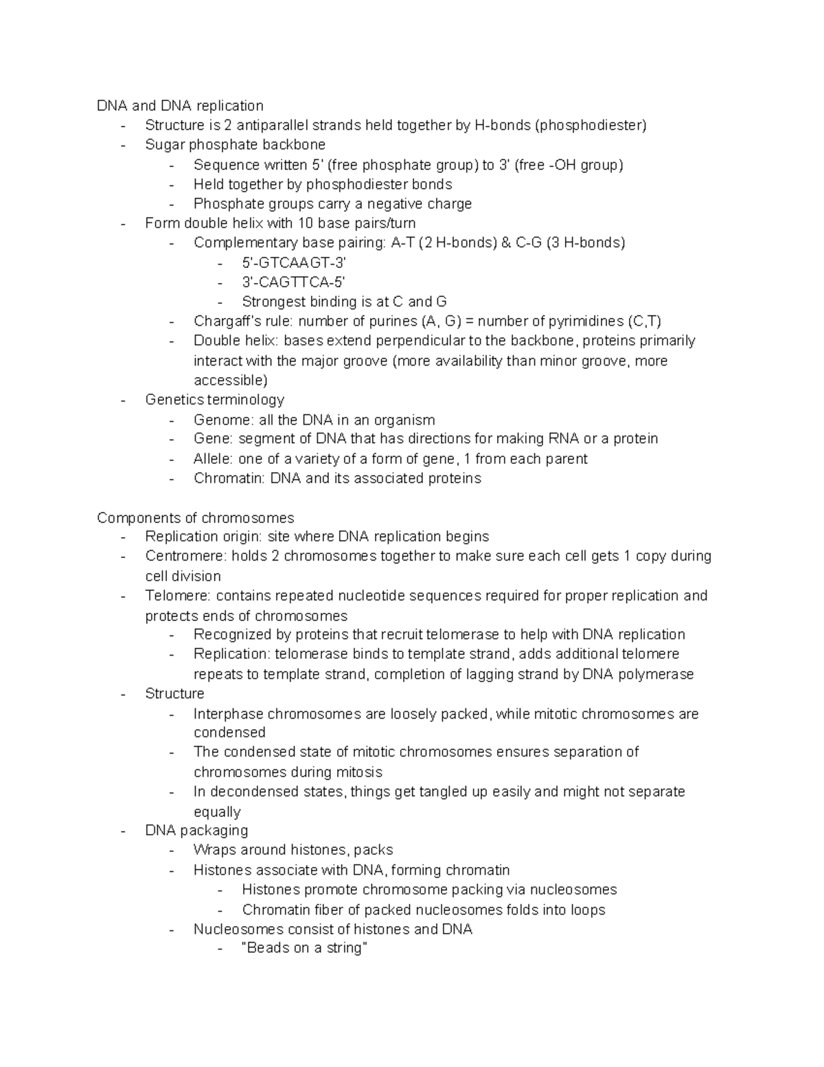 Cell bio exam 2 study guide - DNA and DNA replication - Structure is 2 ...