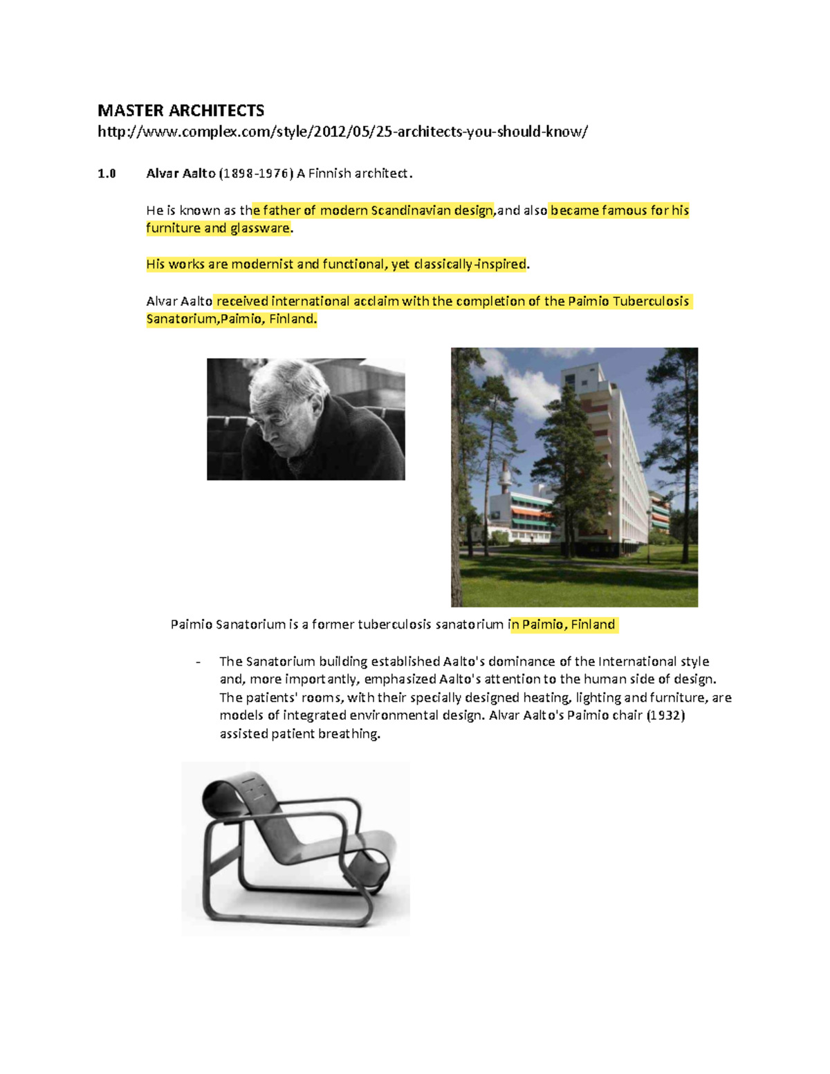 List of master architects and their famo - MASTER ARCHITECTS - Studocu