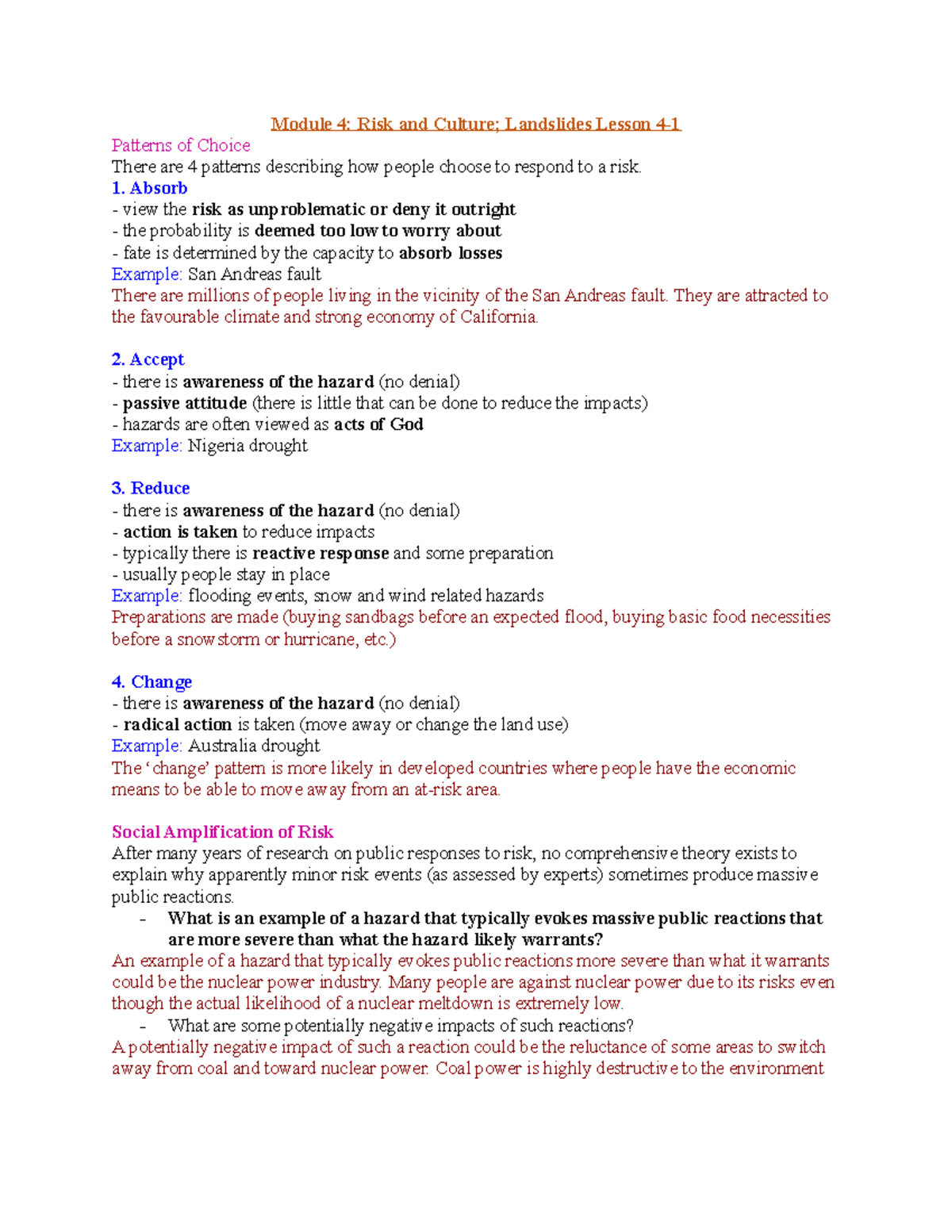 GEO 2152 - Module 4 - Lecture notes 4 - Module 4: Risk and Culture ...