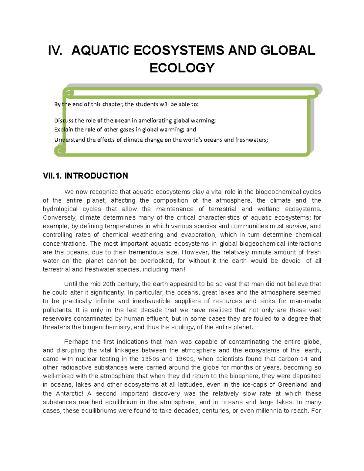 Aquatic Ecosystems AND Global Ecology - By the end of this chapter, the ...