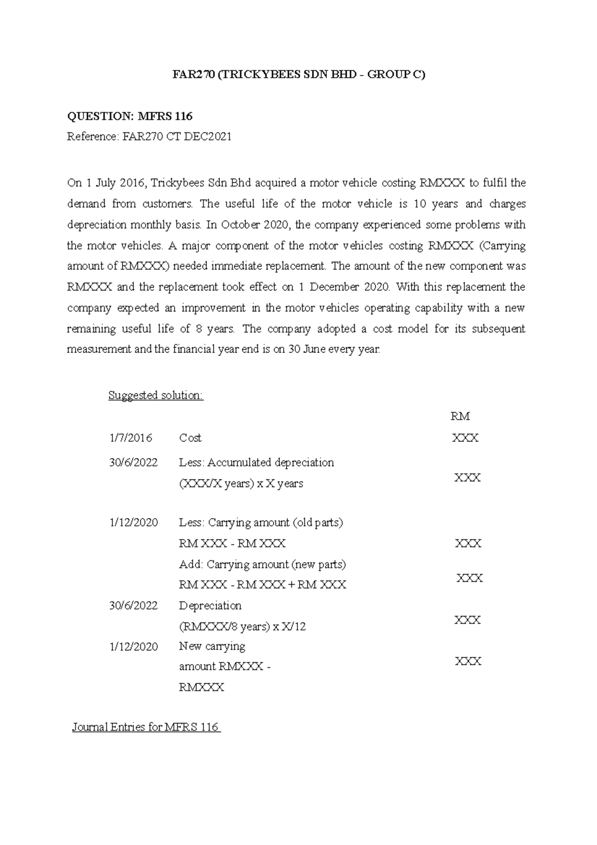 Trickybees SDN BHD - goodluck - FAR270 (TRICKYBEES SDN BHD - GROUP C) QUESTION: MFRS 116 ...