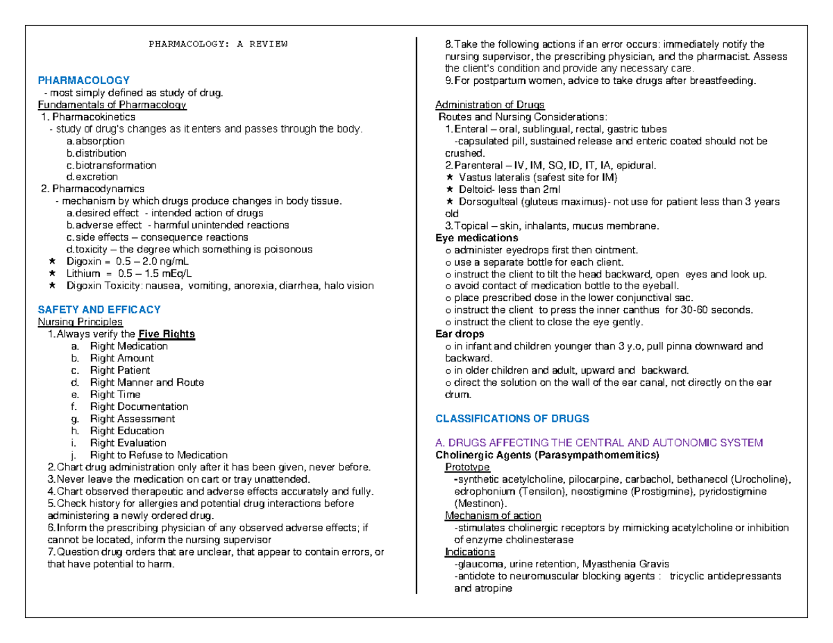 Pharmacology - Drug Classifications and Drugs Affecting Human Body ...