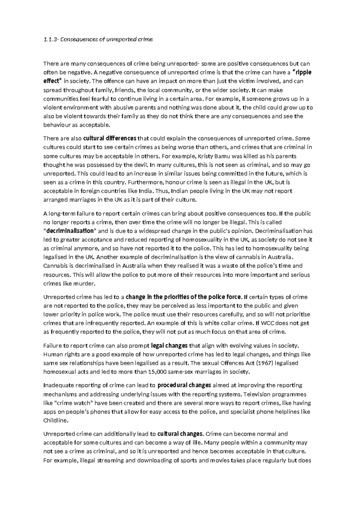 Criminology 1.1.3- Consequences of unreported crime - 1.1- Consequences ...