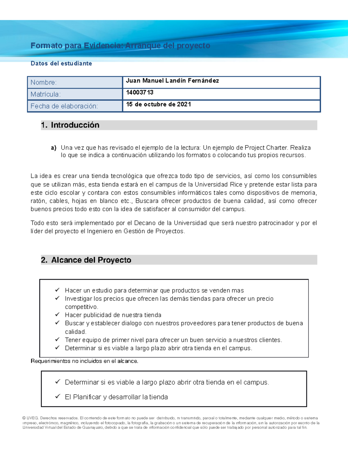 Arranque del proyecto - Nota: 8 - Implementación y control de proyectos ...