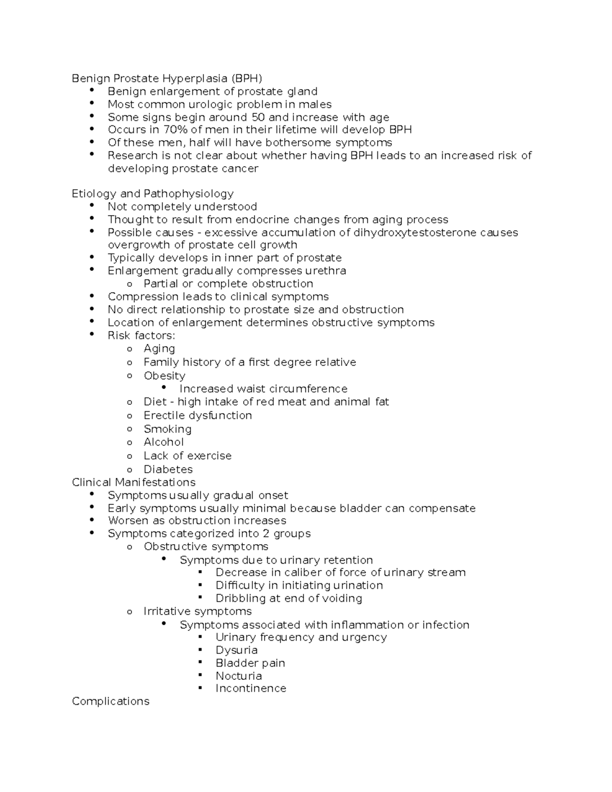 BPH - BPH summary - Benign Prostate Hyperplasia (BPH) Benign ...