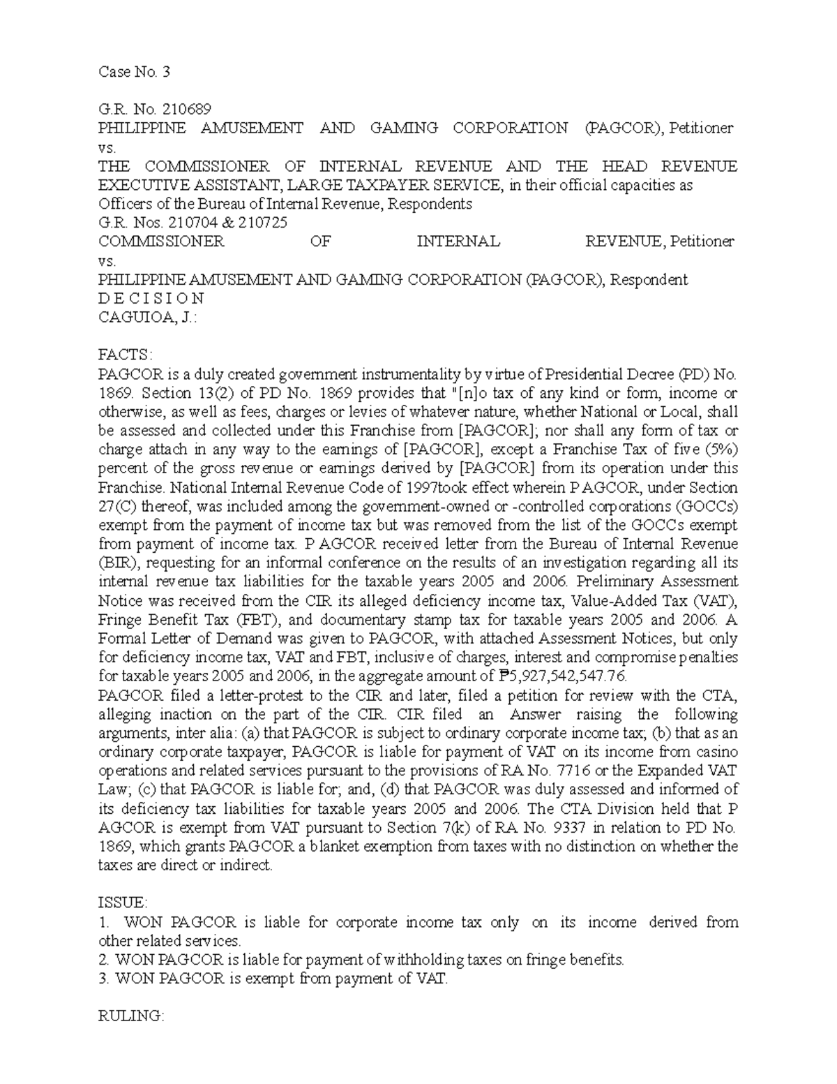 Case no 3 tax case digest docx - Juris Doctor - Studocu