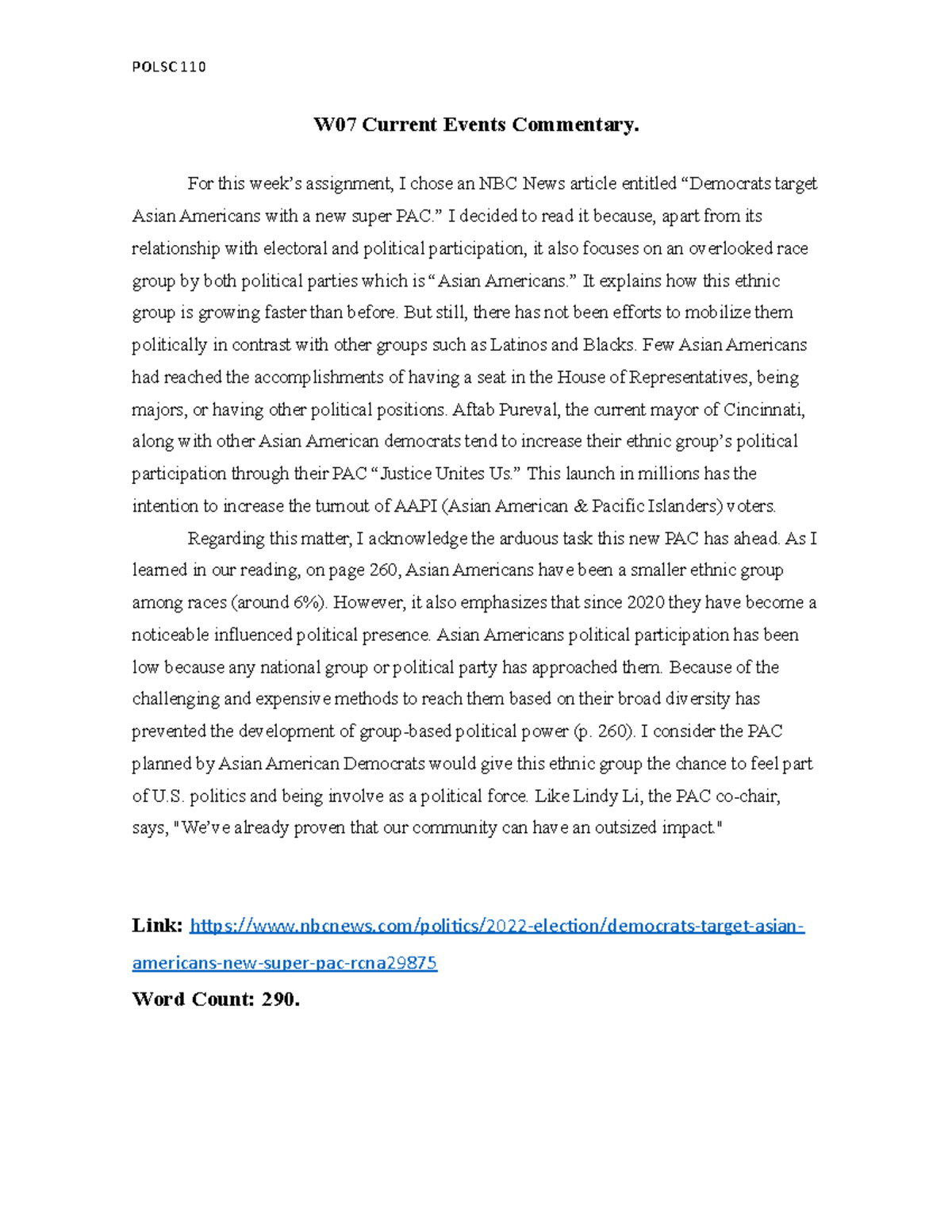 W07 Current Events Commentary - For this week’s assignment, I chose an ...