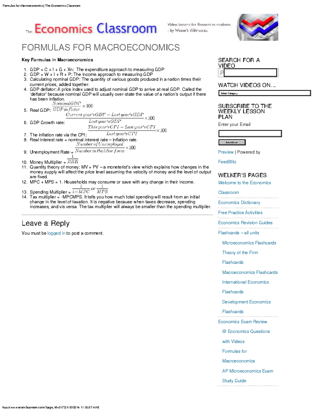 Economics-Formulas-2 - Formulas for Macroeconomics | The Economics ...