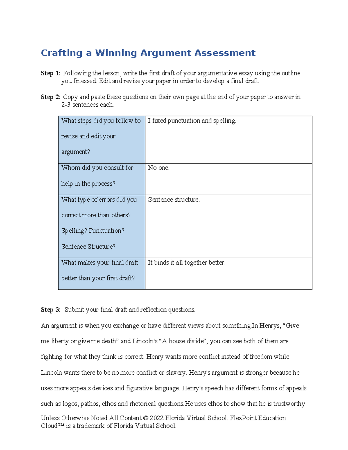 Copy of 4.06 Crafting a Winning Argument Assessment - Crafting a ...