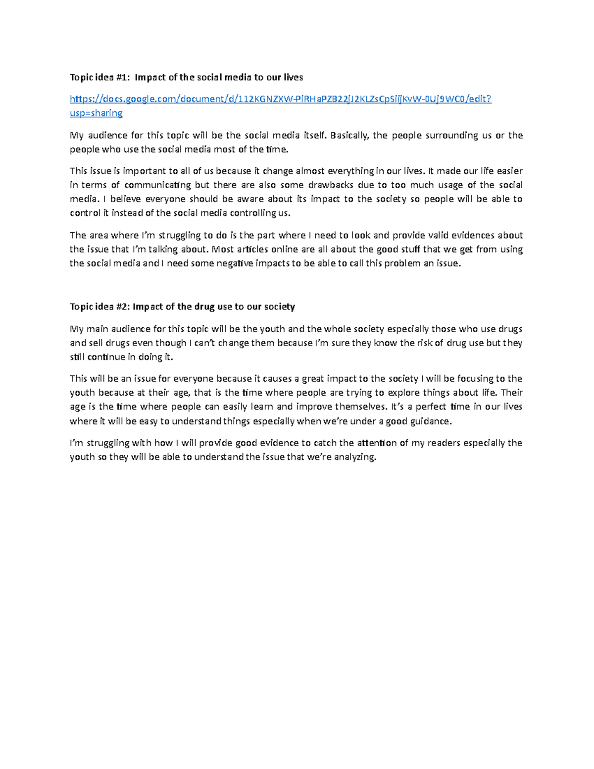 Writing workshop #2 issue analysis essay - Topic idea Impact of the ...