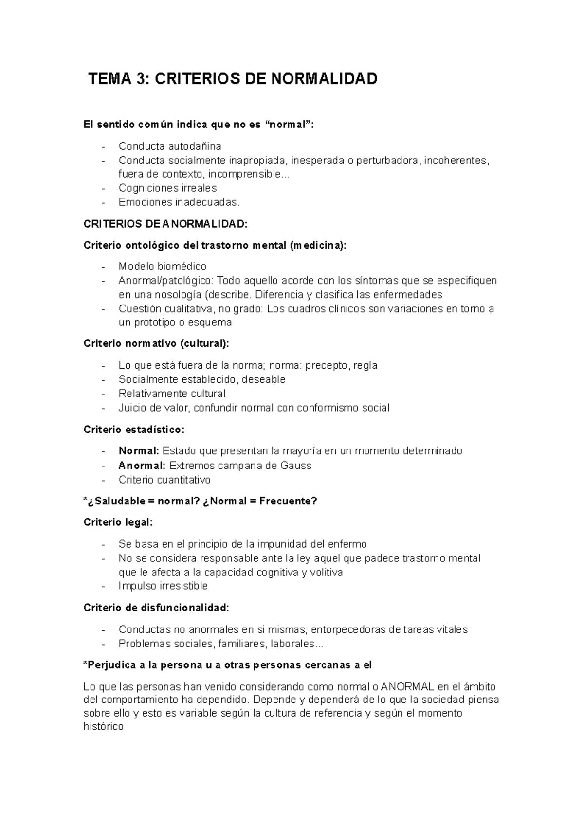 TEMA 3 - en estos apuntes solo están los CRITERIOS DE NORMALIDAD - TEMA ...