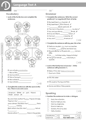 Brainy kl6 Short Tests Unit 6 Lesson 1 - Imię i nazwisko: Klasa: Imię i ...