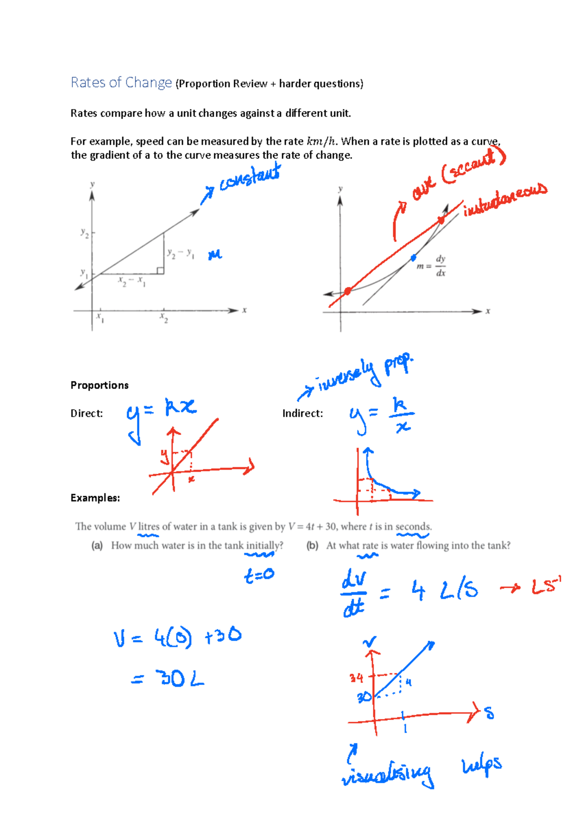 Solutions Harder Rates of Change - Rates of Change (Proportion Review ...