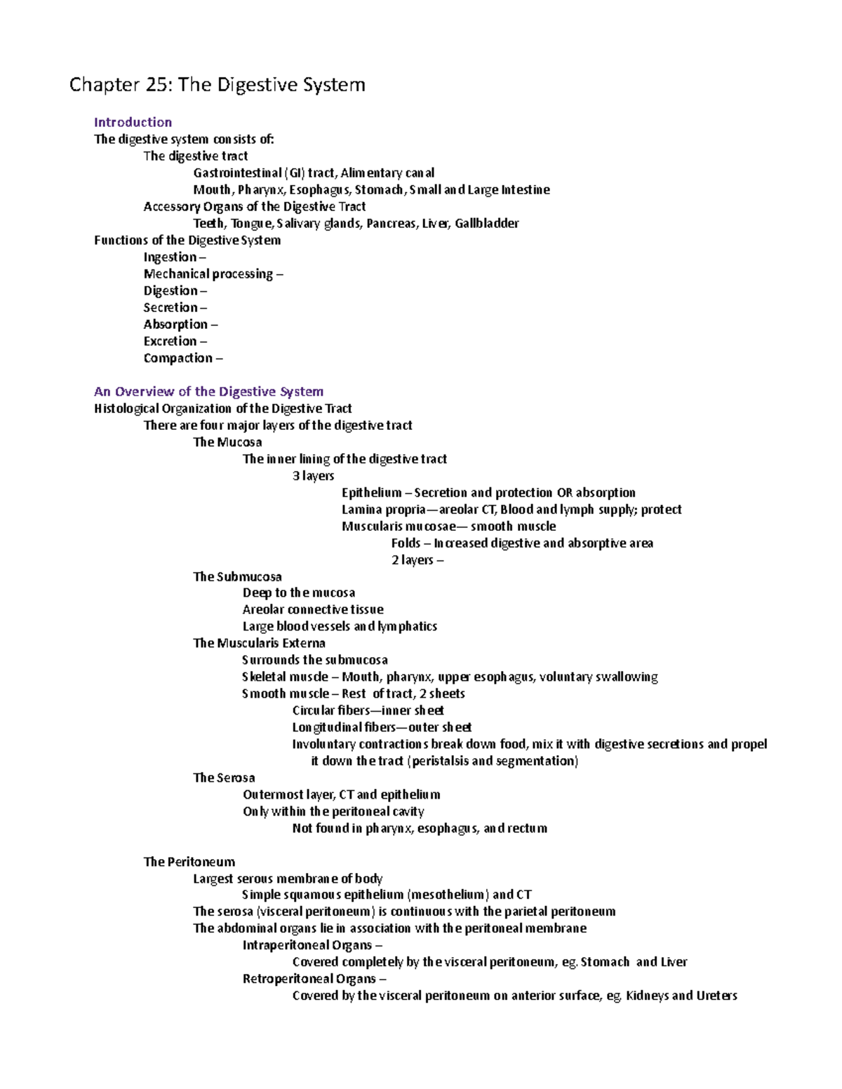 Chapter 25 - Digestive System outline - Chapter 25: The Digestive ...