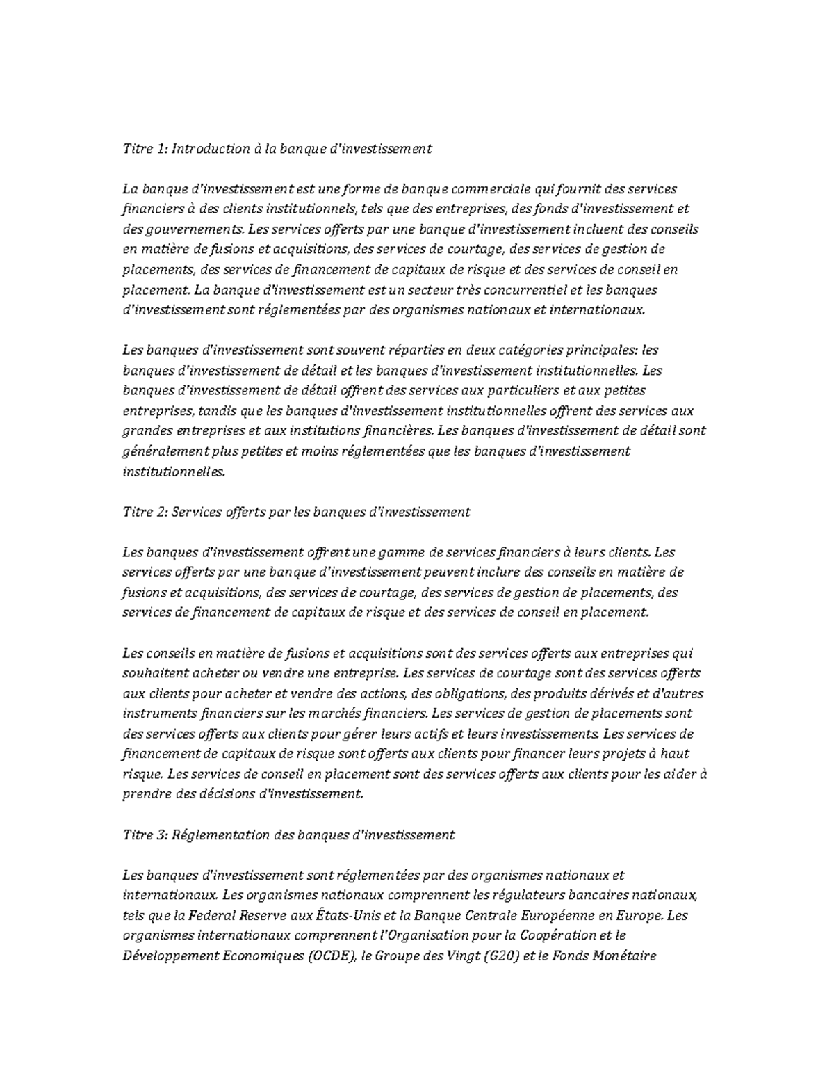 Investment Banking Notes de cours - Titre 1: Introduction à la banque d ...