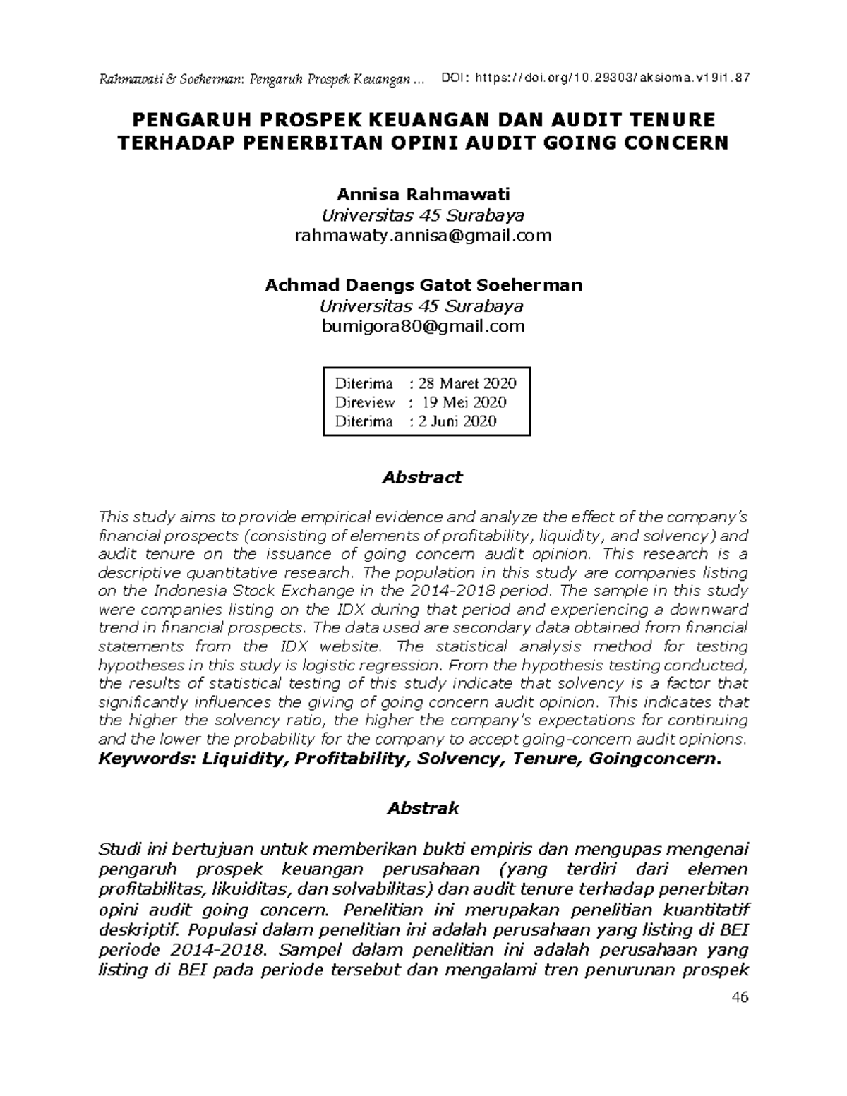 5.2020 - Pengaruh Prospek Keuangan DAN Audit Tenure - Audit Komunikasi ...