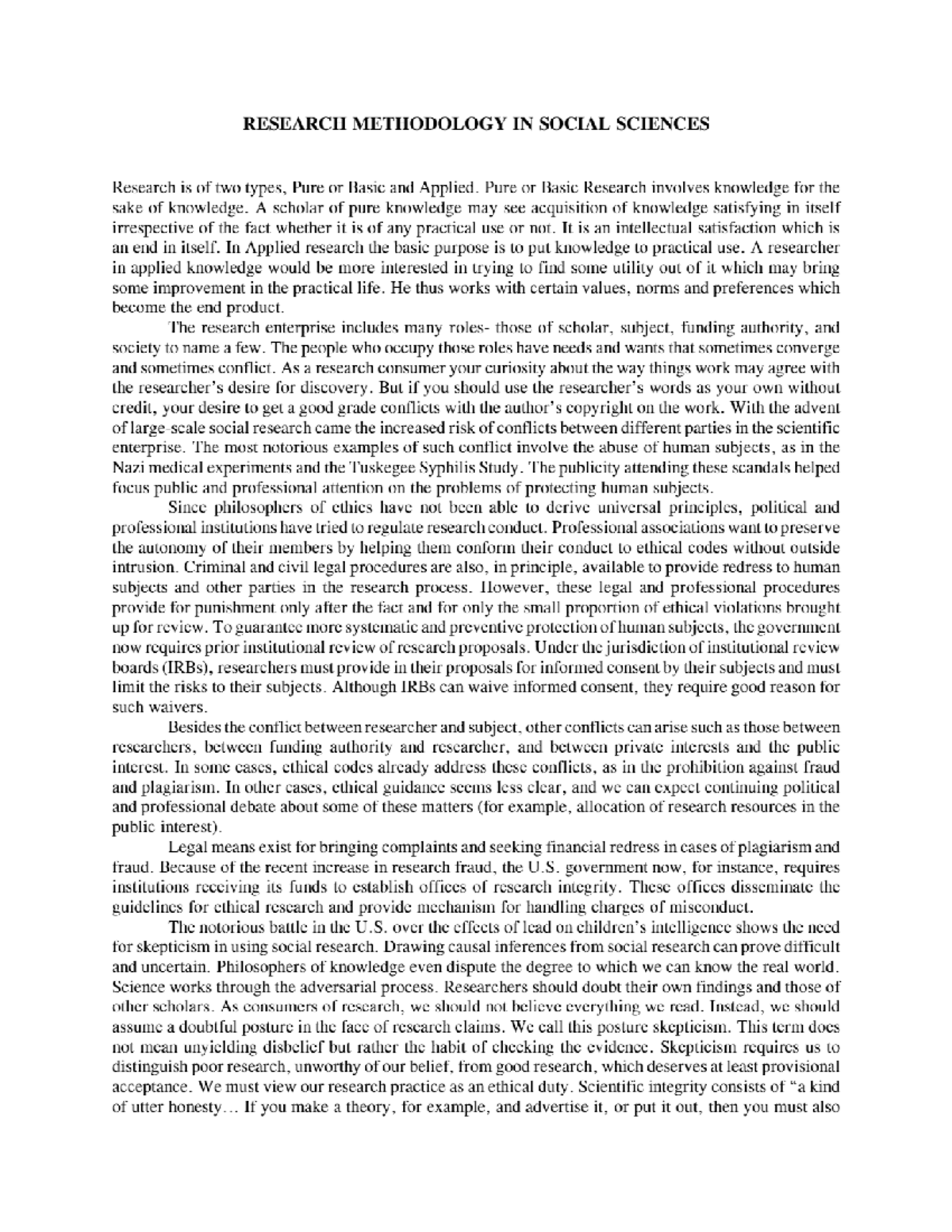 Research Methodology in Social Sciences - RM-01SOM-Mar - Studocu