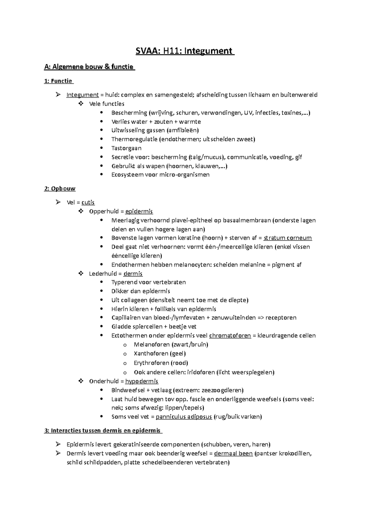 SVAA H11 integument - SVAA: H11: Integument A: Algemene bouw & functie ...