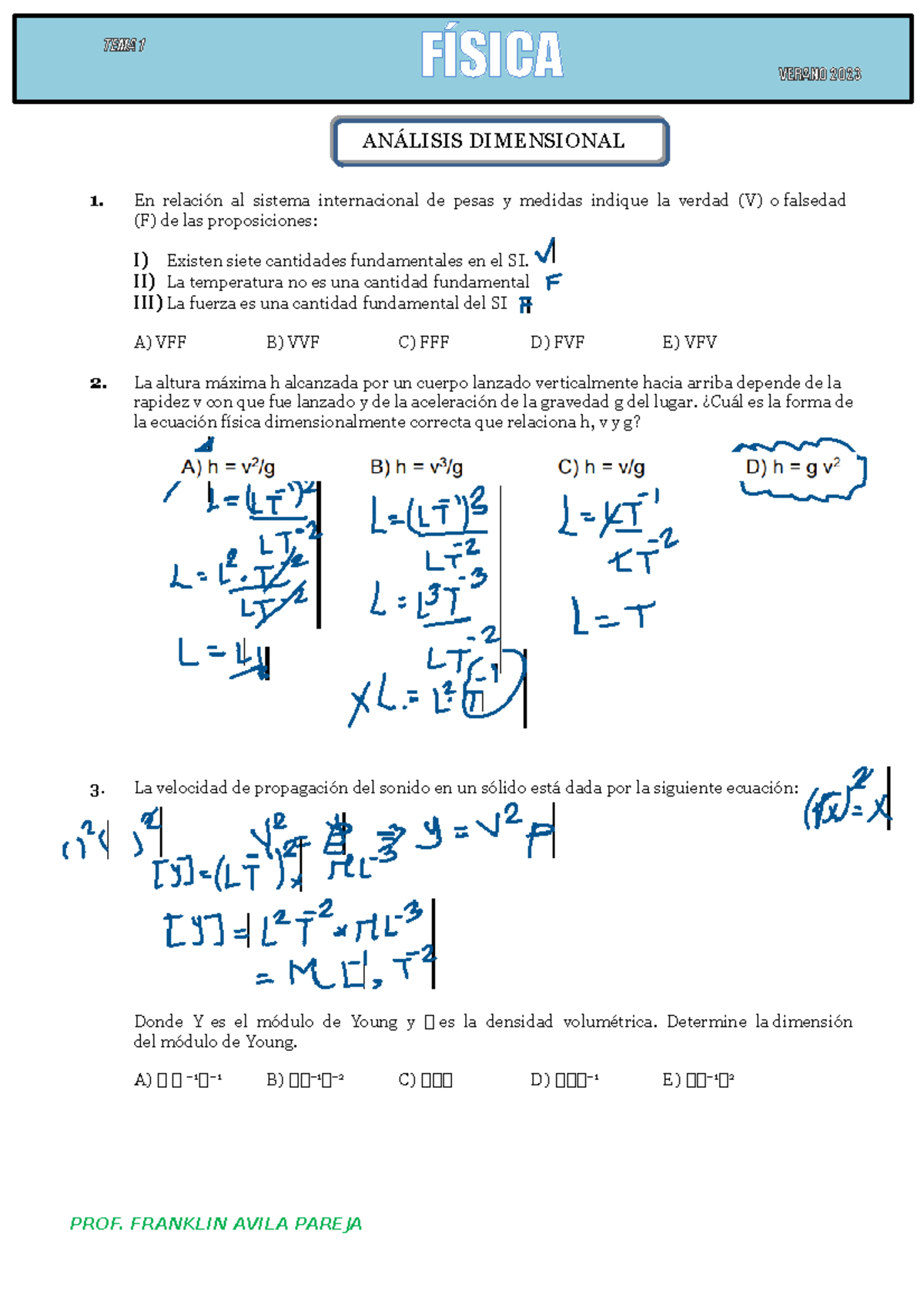 TEMA 1 Análisis Dimensional - ANÁLISIS DIMENSIONAL 1. En relación al ...