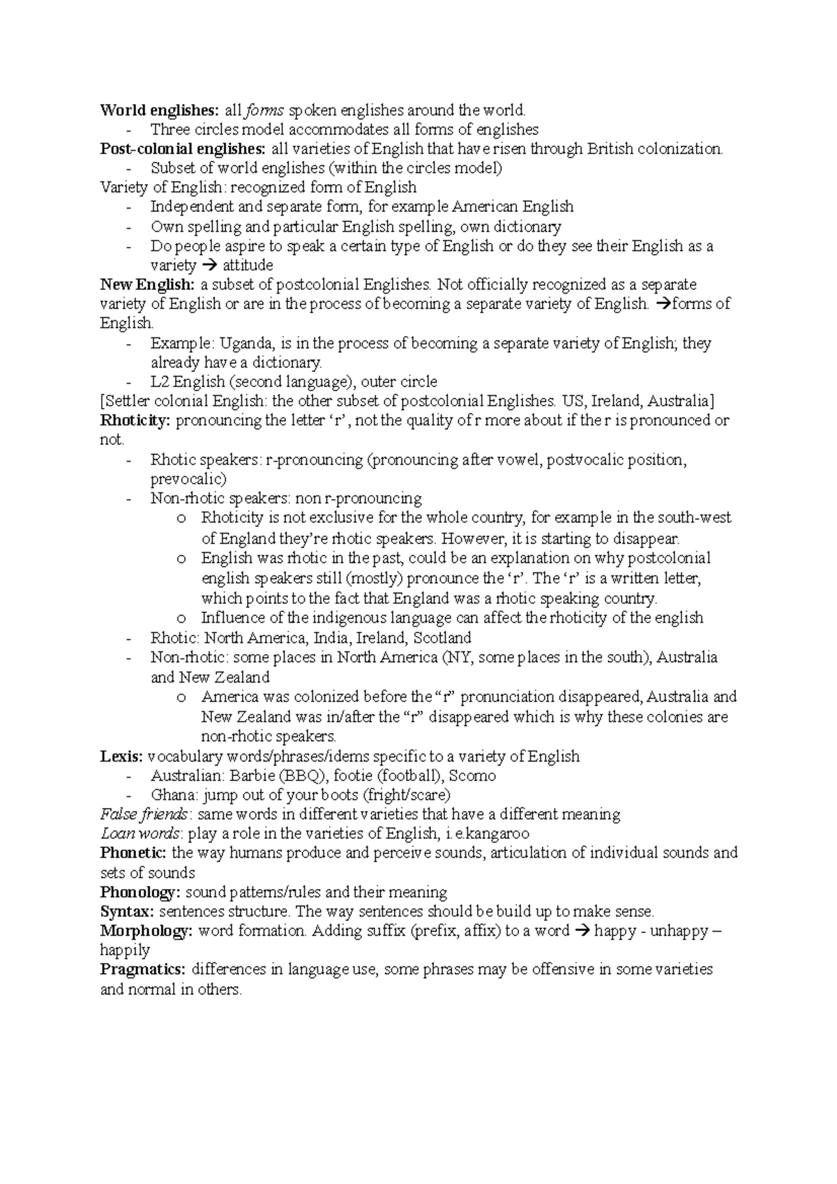 Global English seminar - key terms - World englishes: all forms spoken ...