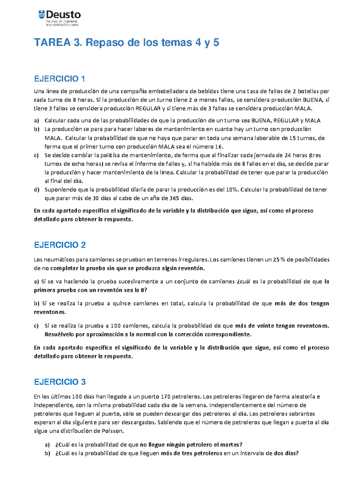2024-25 Tarea 3 enunciado - TAREA 3. Repaso de los temas 4 y 5 EJERCICIO 1 Una línea de ...