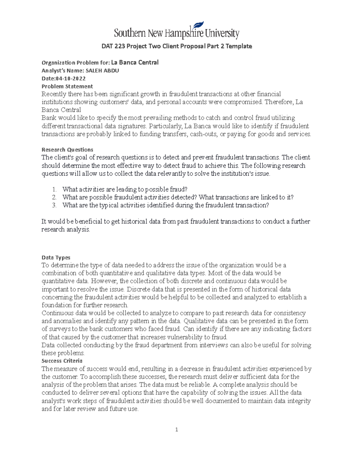 DAT 223 Project Two 04-10-2022 - DAT 223 Project Two Client Proposal ...