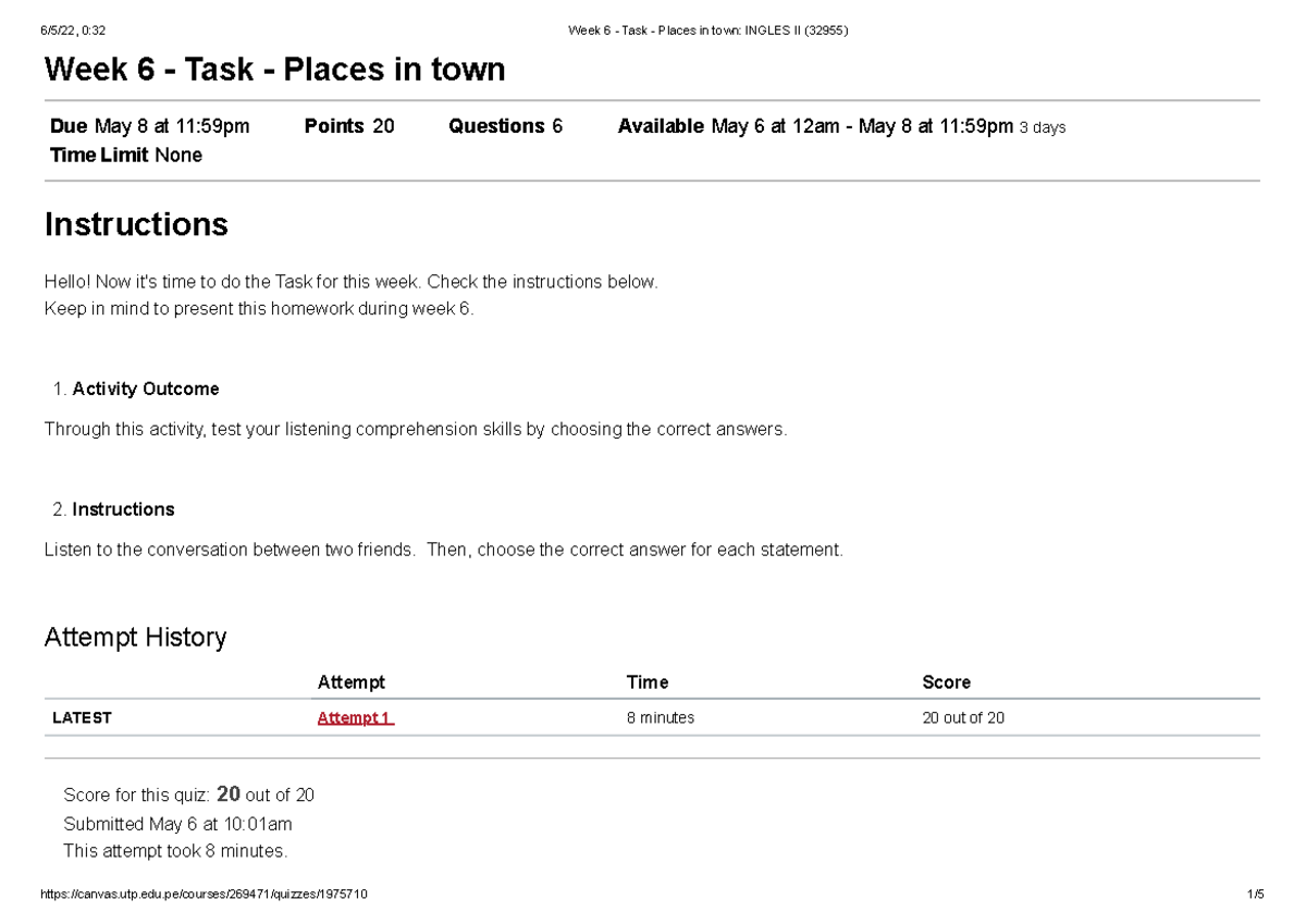 Week 6 - Task - Places in town Ingles II (32955) - Week 6 - Task - Places in town Due May 8 at ...