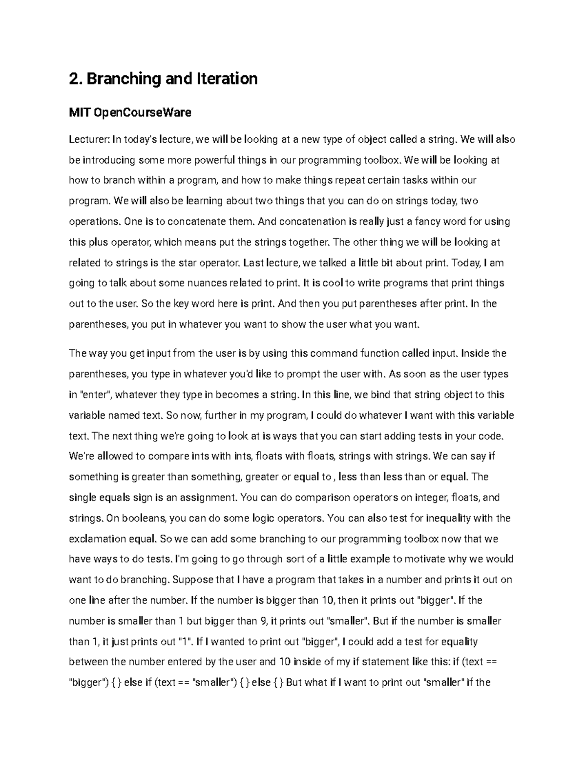 Software Engineering 11 - 2. Branching and Iteration MIT OpenCourseWare ...