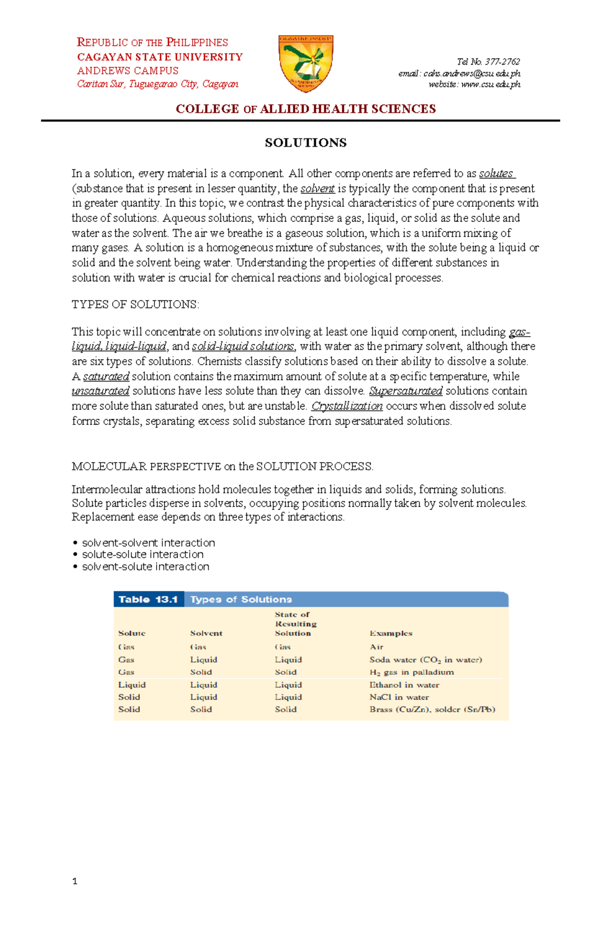 Solutions - Tel No. 377- email: cahs@csu.edu website: csu.edu CAGAYAN ...