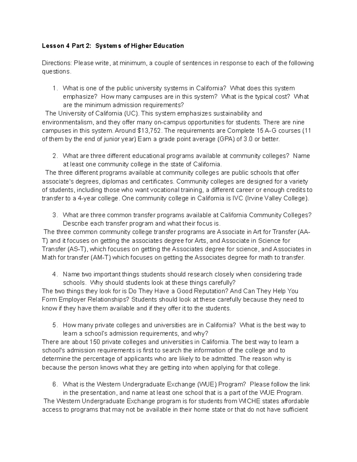 Copy of Part 2- Short Answer Reflection Questions - Lesson 4 Part 2 ...