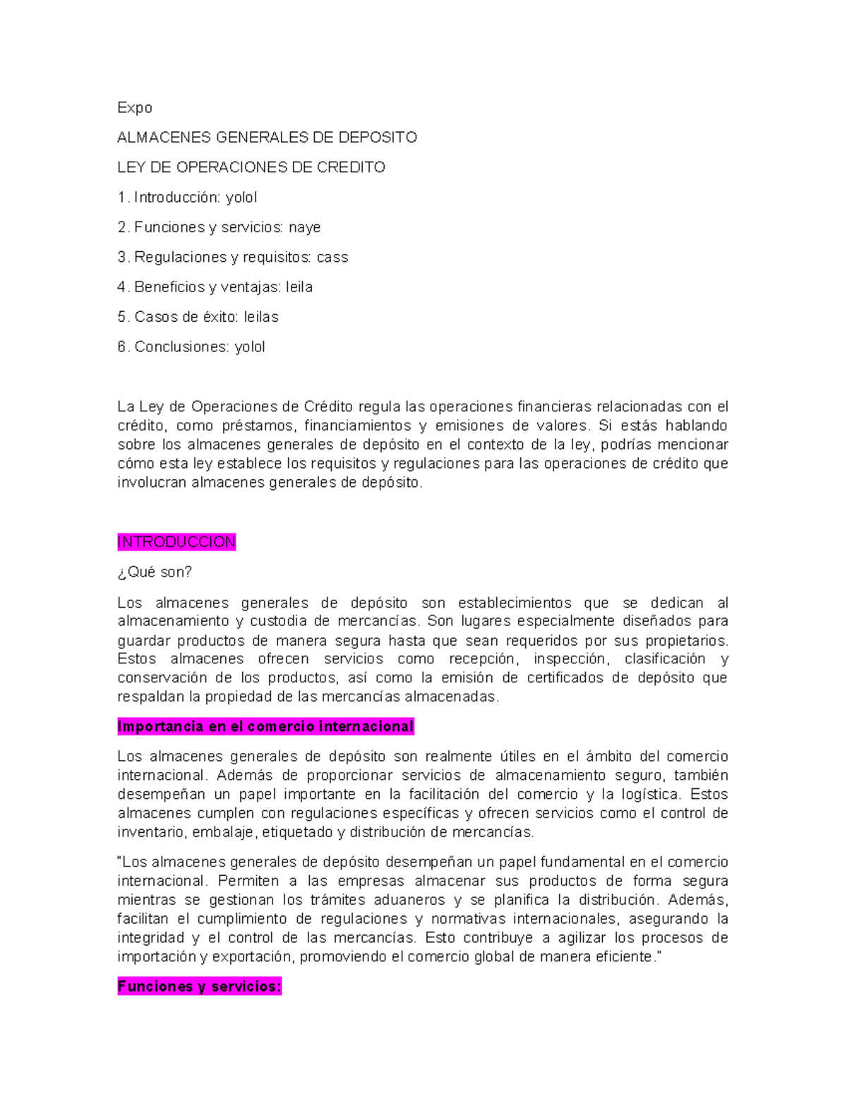 Almacenes generales - RESUMEN - Expo ALMACENES GENERALES DE DEPOSITO ...