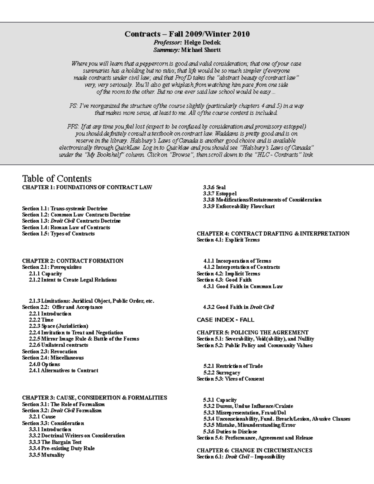 Michael Shortt Contracts Full Year - Contracts – Fall 2009/Winter ...