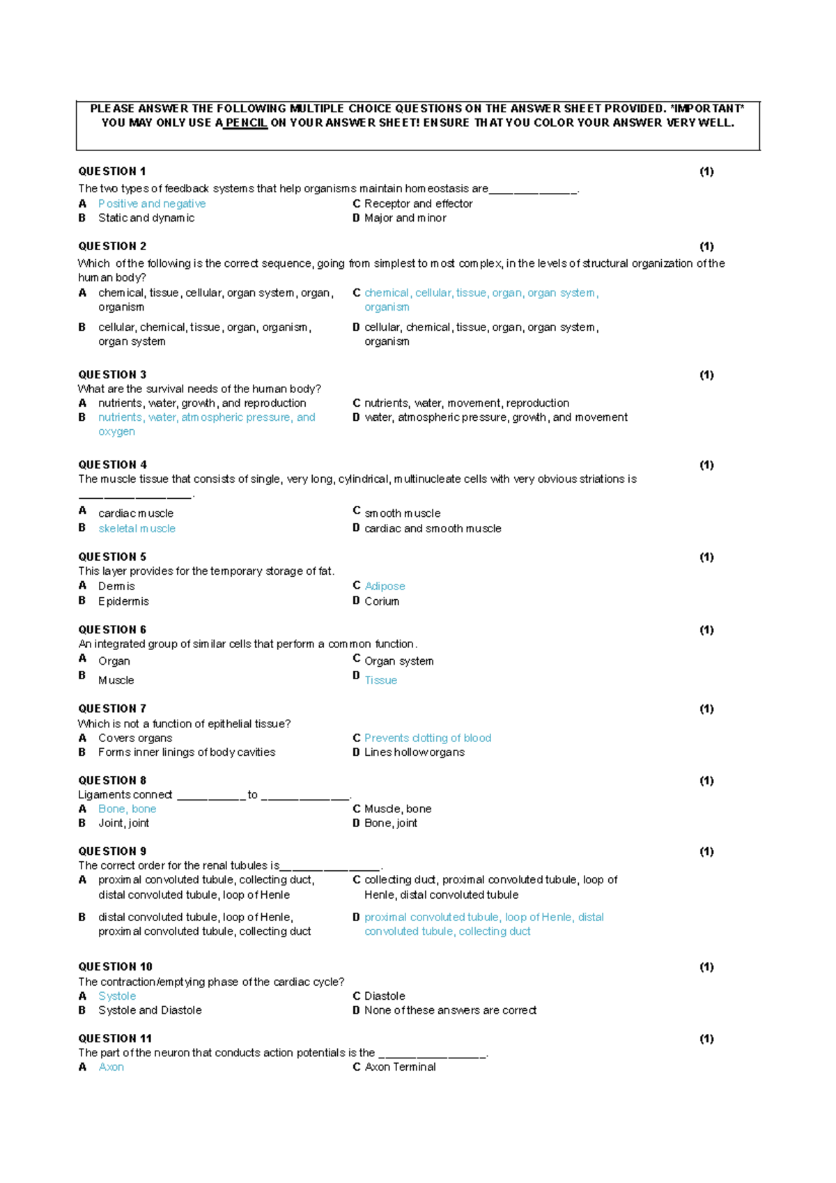 TEST August 2019, questions and answers - QUESTION 1 (1) The two types ...