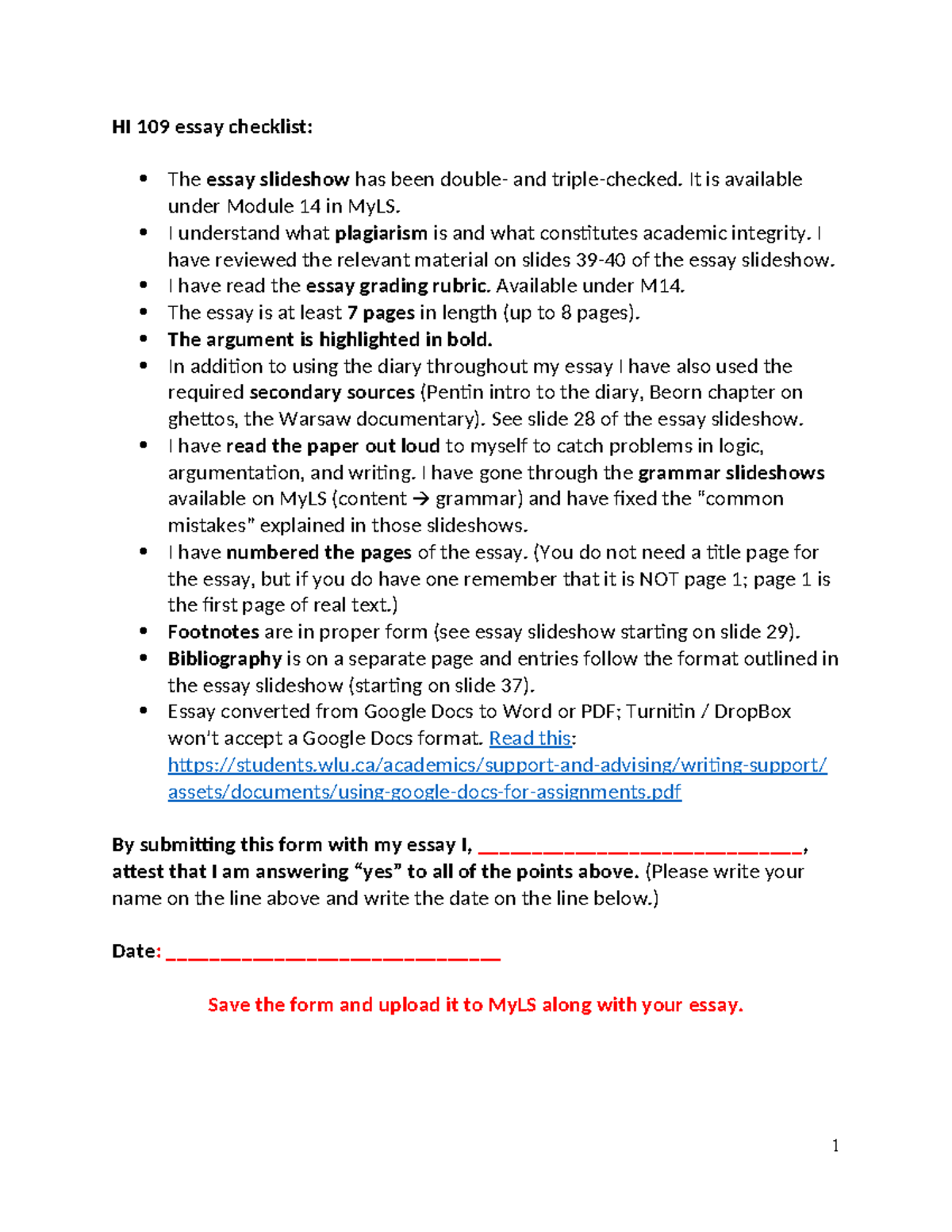 Essay Checklist - uijuihiuhoiuhjoiuhoujioj - HI 109 essay checklist ...