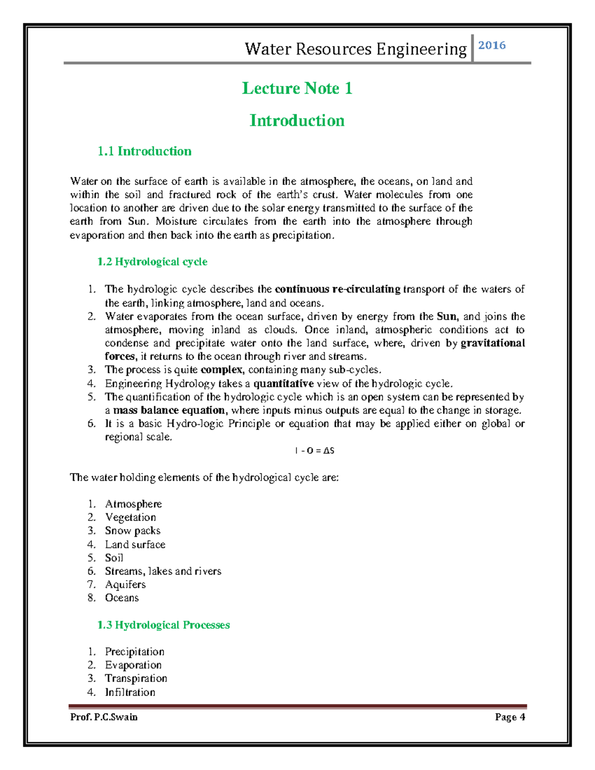 Water resources engineering 5 - Lecture Note 1 Introduction 1 ...