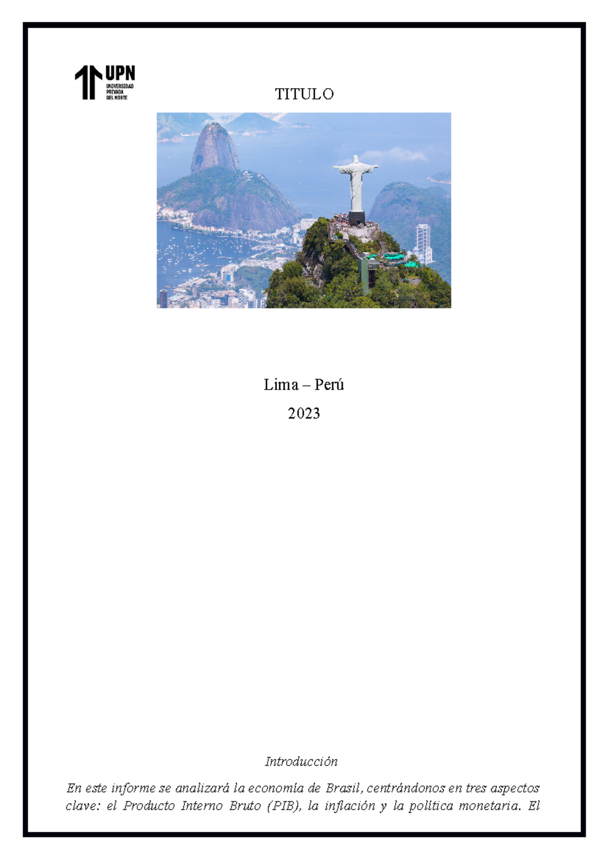 El PBI en brazil - TITULO Lima – Perú 2023 Introducción En este informe ...
