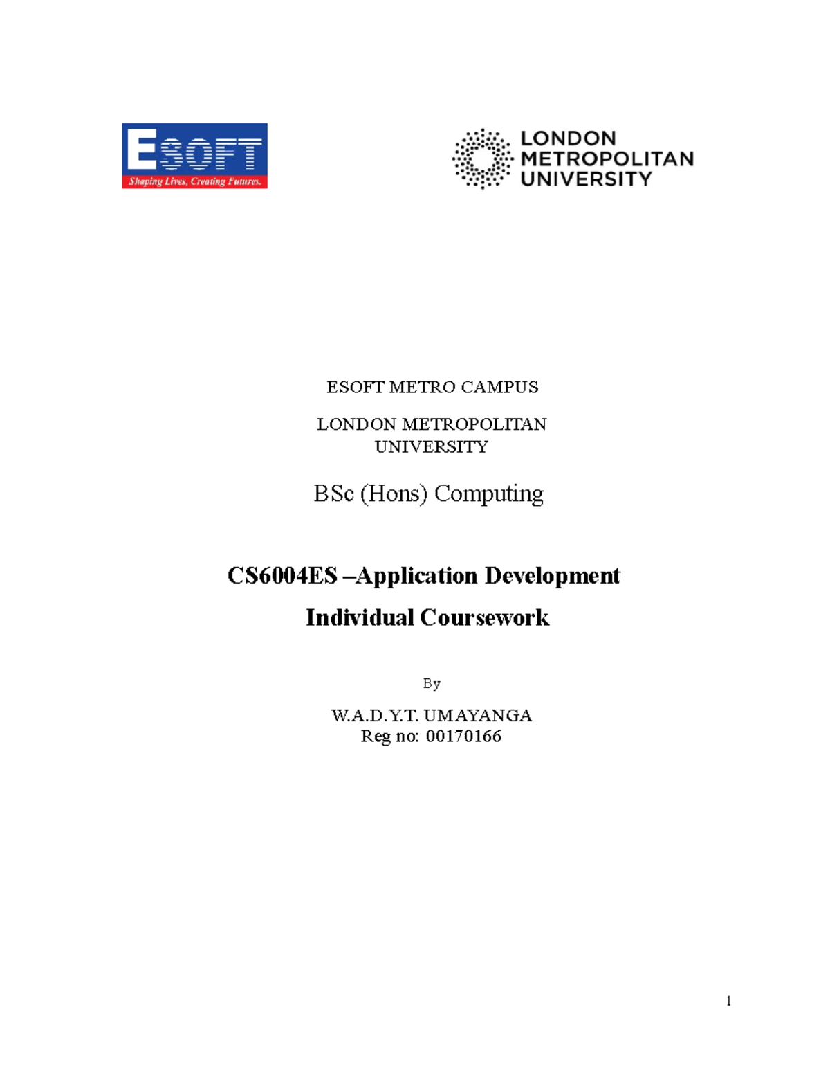 Application-Development-Coursework - ESOFT METRO CAMPUS LONDON ...