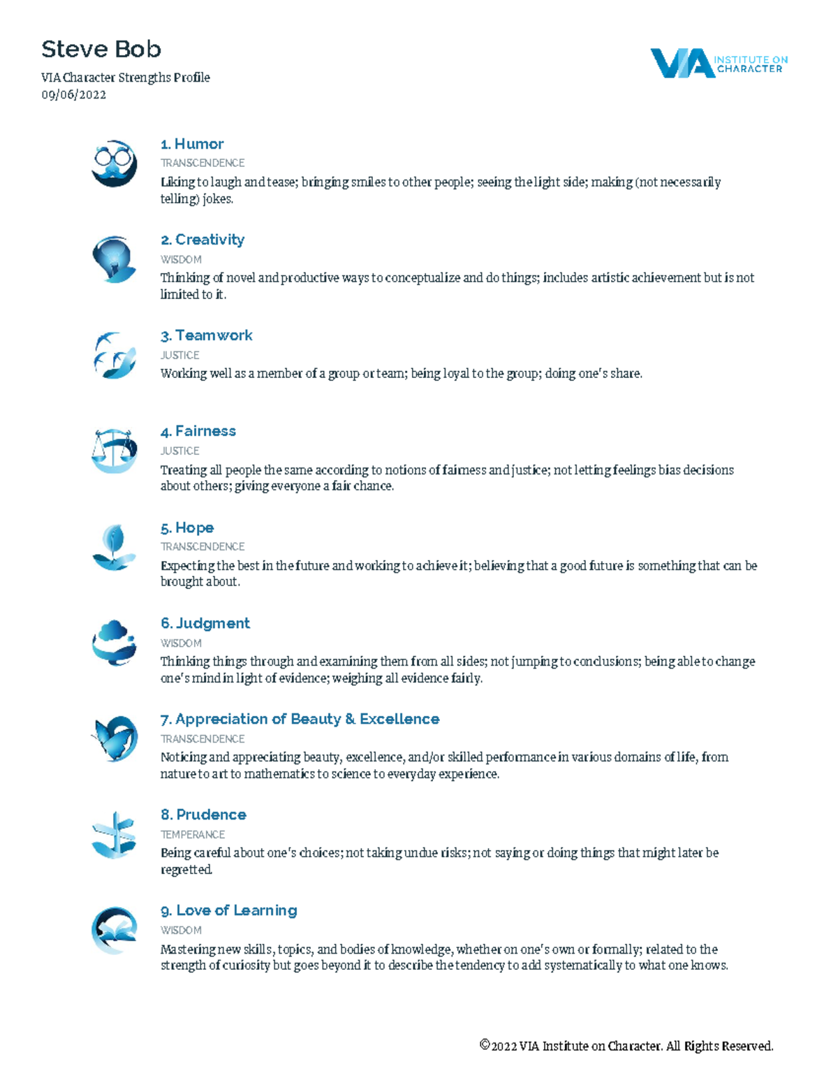 Strengths Profile-Steve-Bob - Steve Bob VIA Character Strengths Profile ...