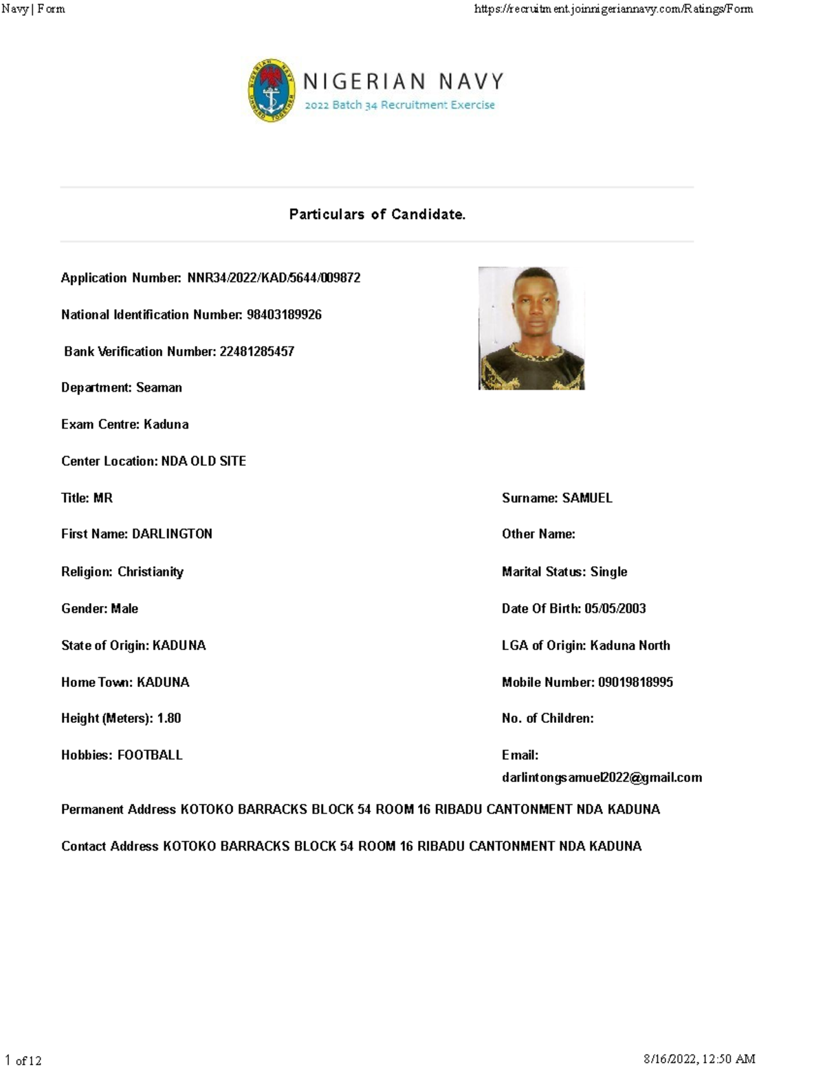 Boss bolo - Navy | Form recruitment.joinnigeriannavy/Ratings/Form 1 of ...