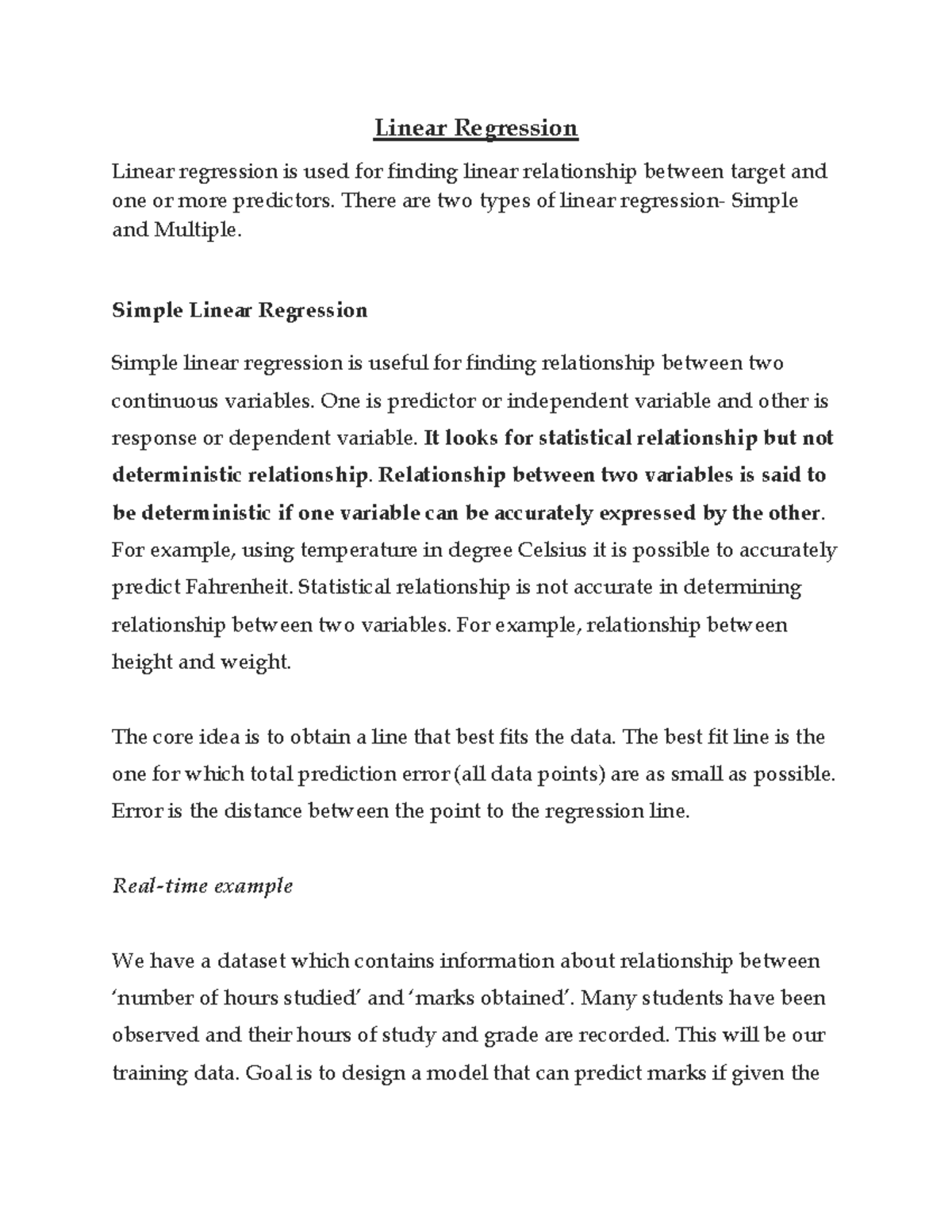 Linear Regression, notes ro understand the topic easily - Linear ...